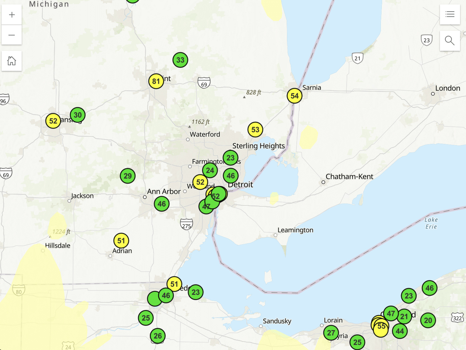 Detroit, Michigan air quality map today